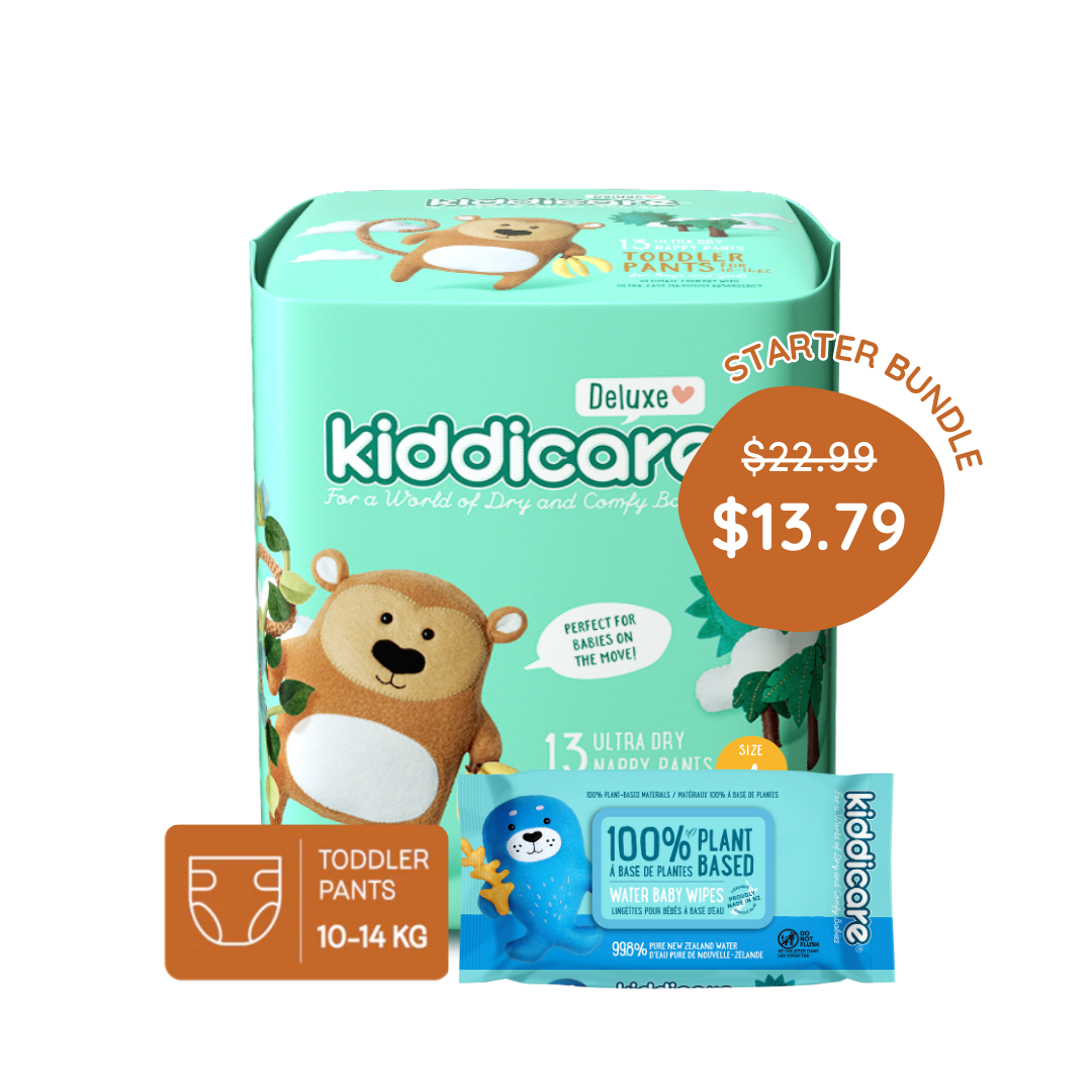 Kiddicare Starter Bundle - 1 Pack Nappy Pants + 1 Pack Water Baby Wipe